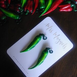 Green Chili Pepper Magnets Set of 2 Fridge Magnets Decorative Magnets ...