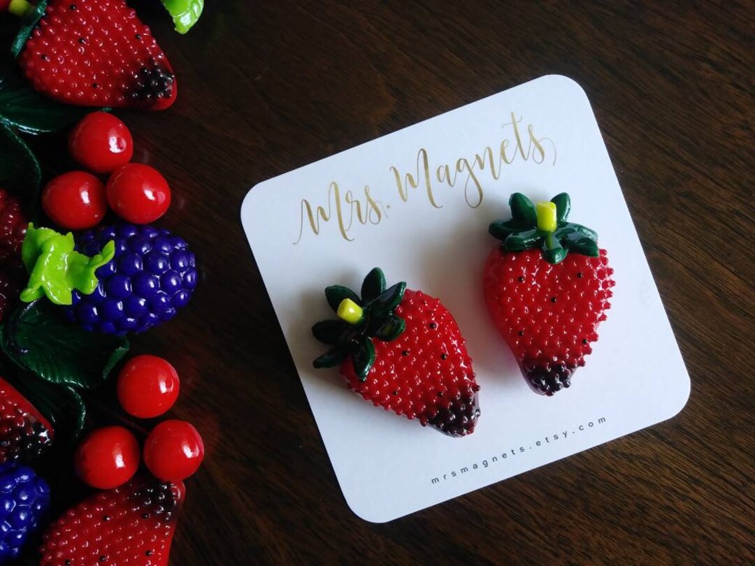 SUPER STRONG Strawberry Magnets-set of 2-fridge Magnets-decorative ...