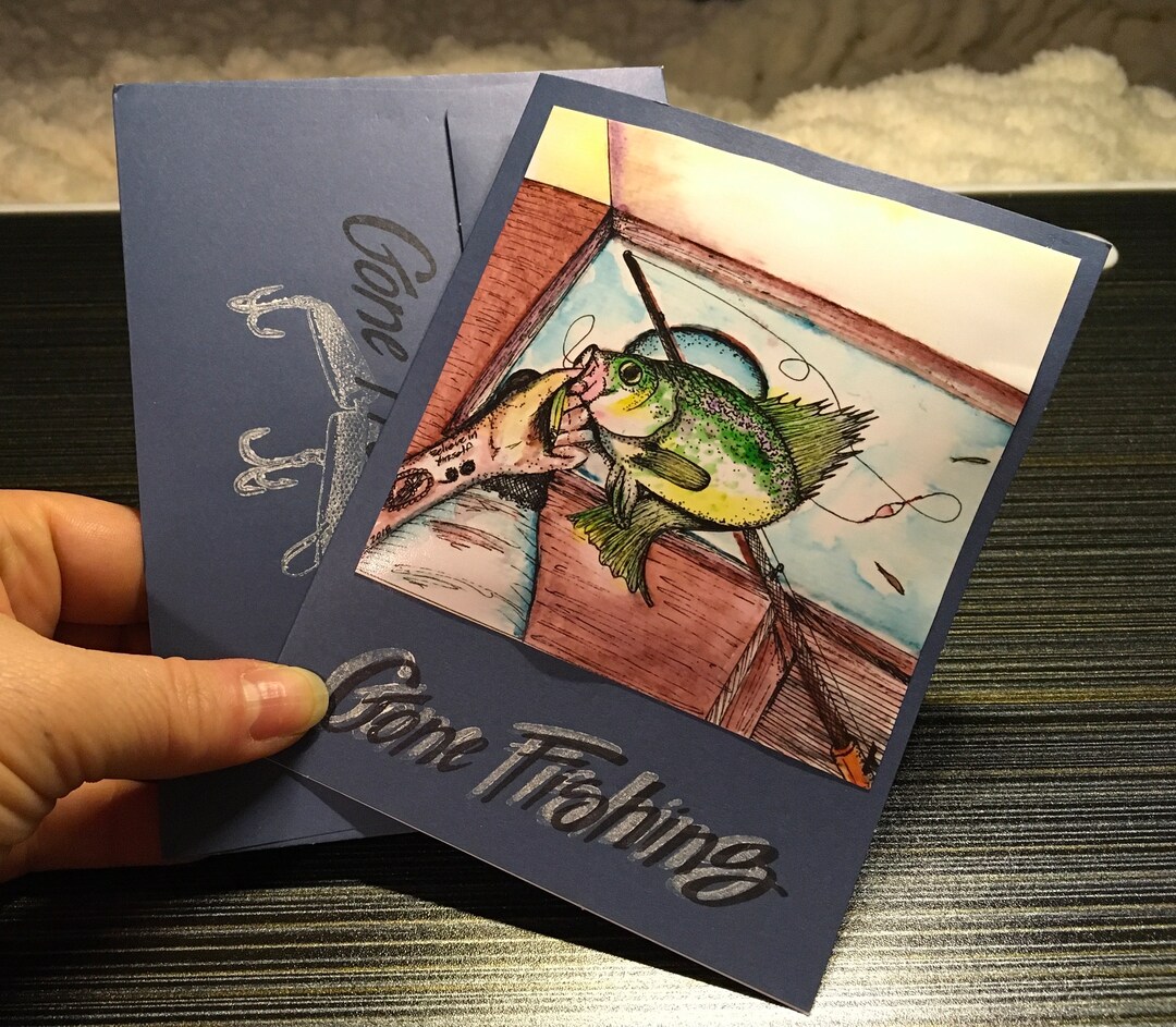Ice Fishing Greeting Card “gone Fishing” - Etsy