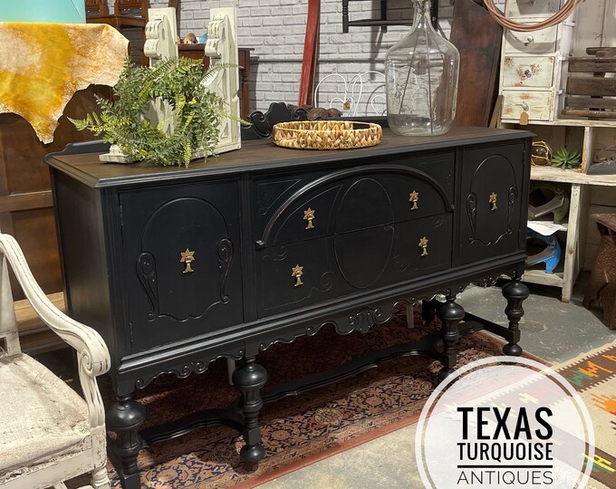 Antique Black Distressed Buffet Sideboard - Etsy