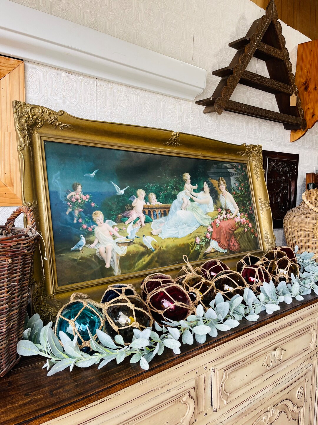 Antique Large Print With Golden Frame, Women at Rest, Farmhouse ...