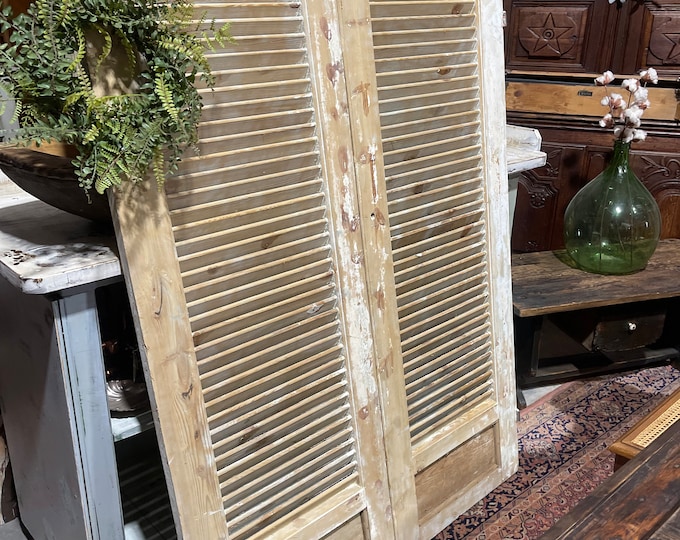 Pair of Antique Wooden Shutters, Window Shutters, White, Cottage ...