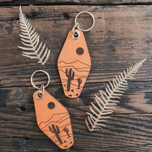 The Saguaro // Vintage Motel Leather Keychains - Etsy