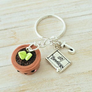 Personalised Teacher Kawaii Plant Keyring Gift - Polymer Clay Plant ...