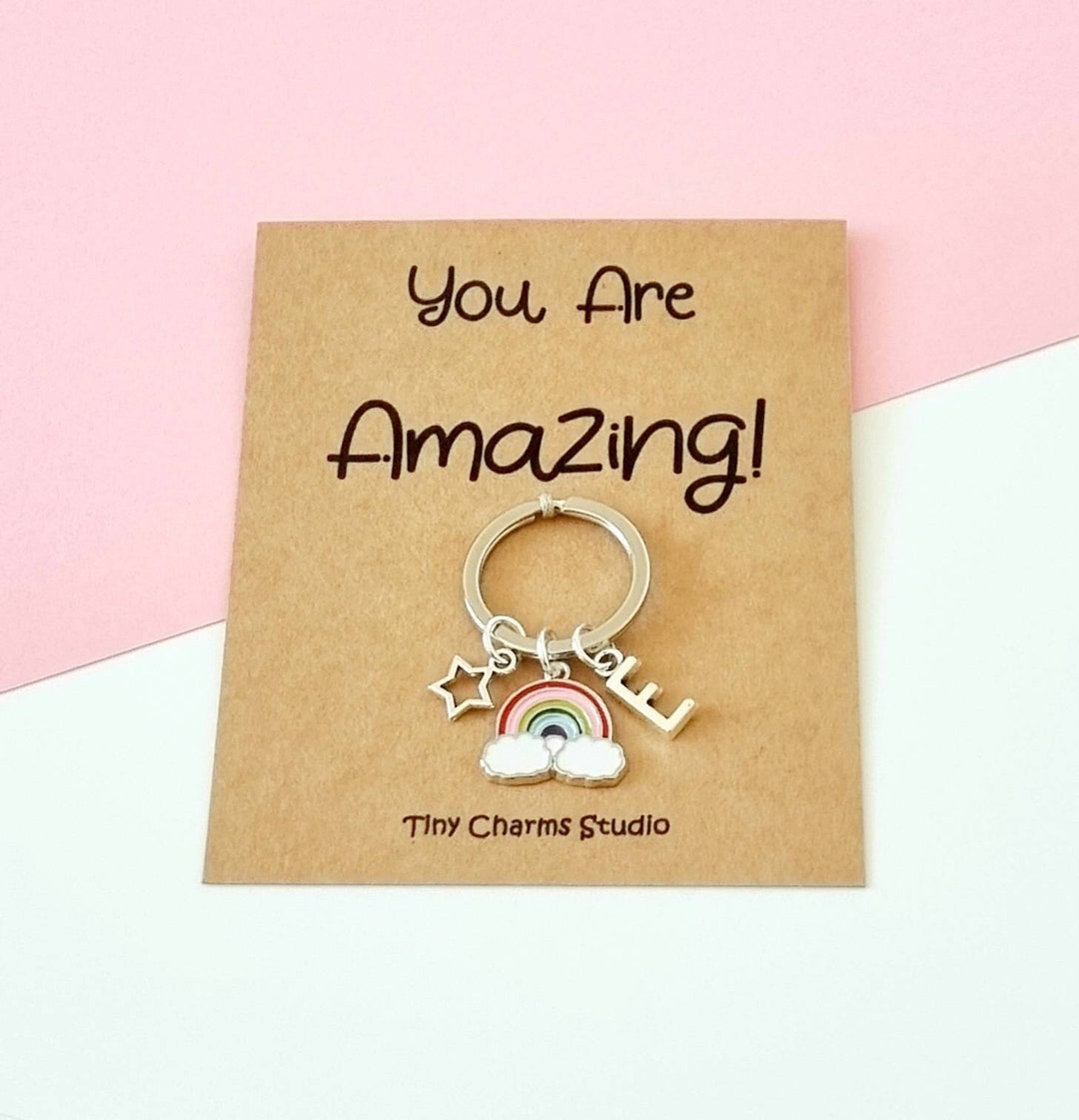 You Are Amazing Keyring, Personalized Initial Rainbow Keyring - Etsy