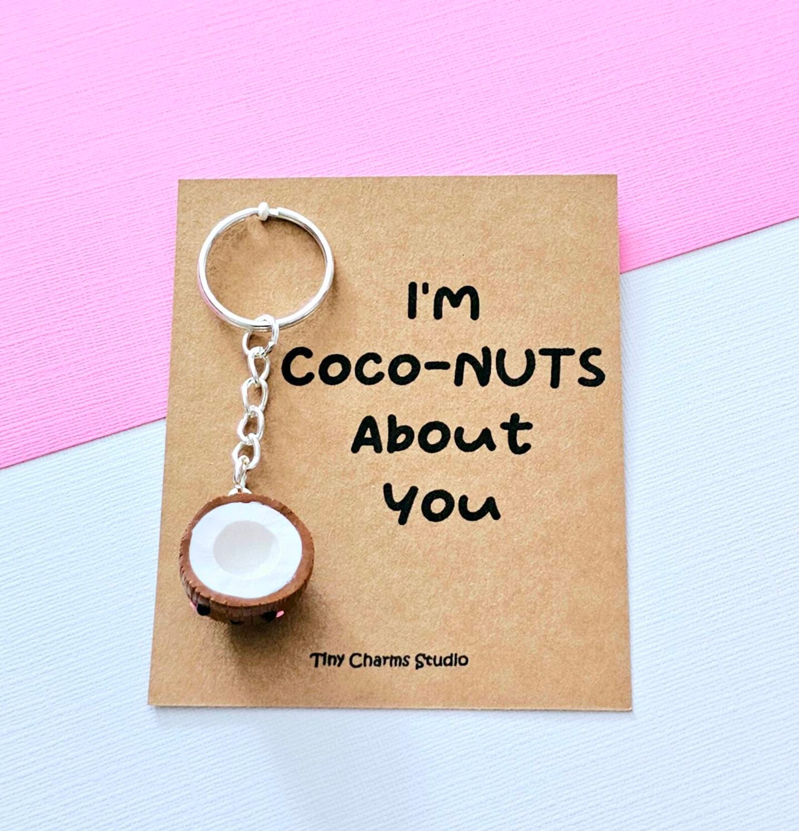 Kawaii Coconut Keyring, Polymer Clay Coconut Charm, I Love You Gift ...