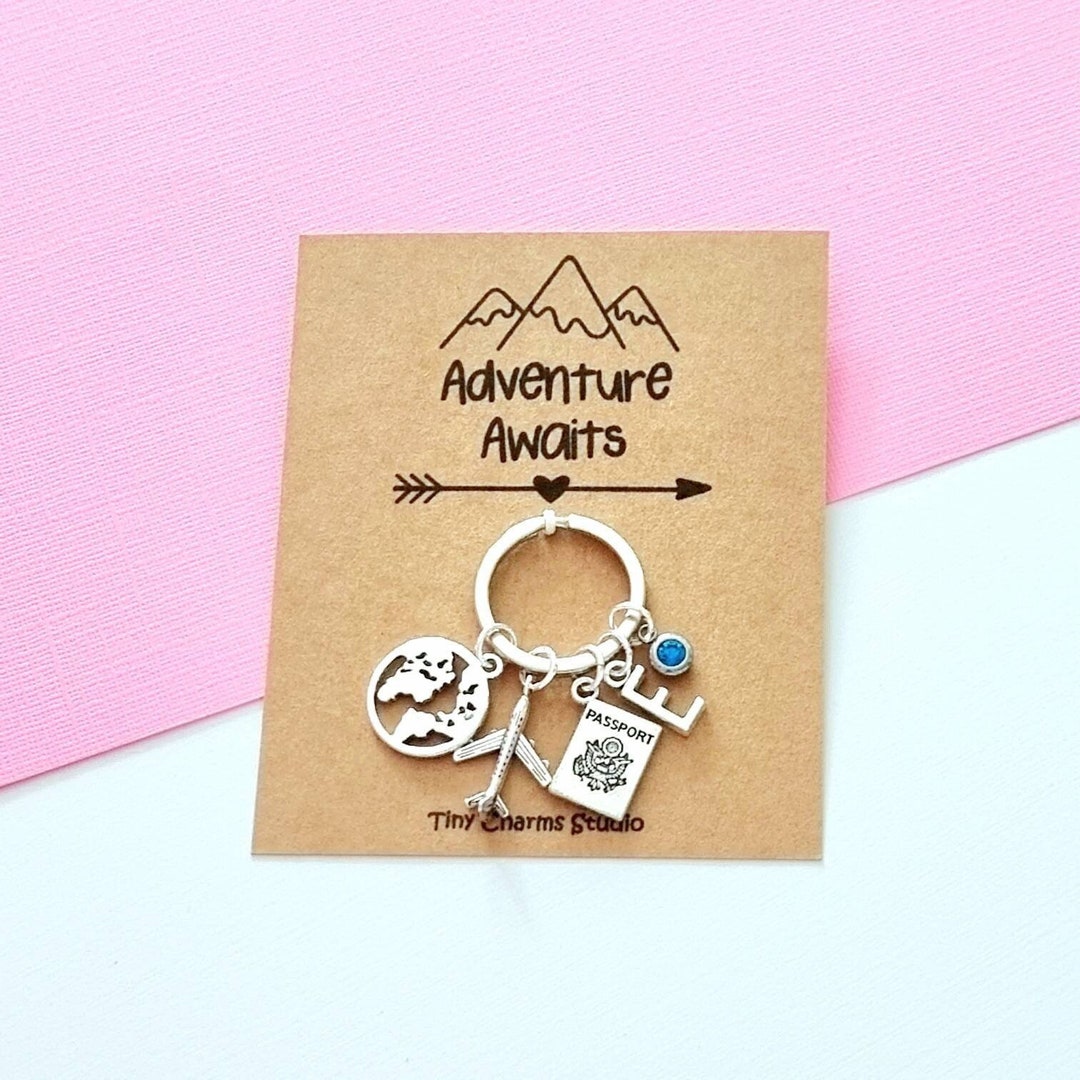 Adventure Awaits Keyring, Personalised Birthstone Travel Keyring, Gift ...