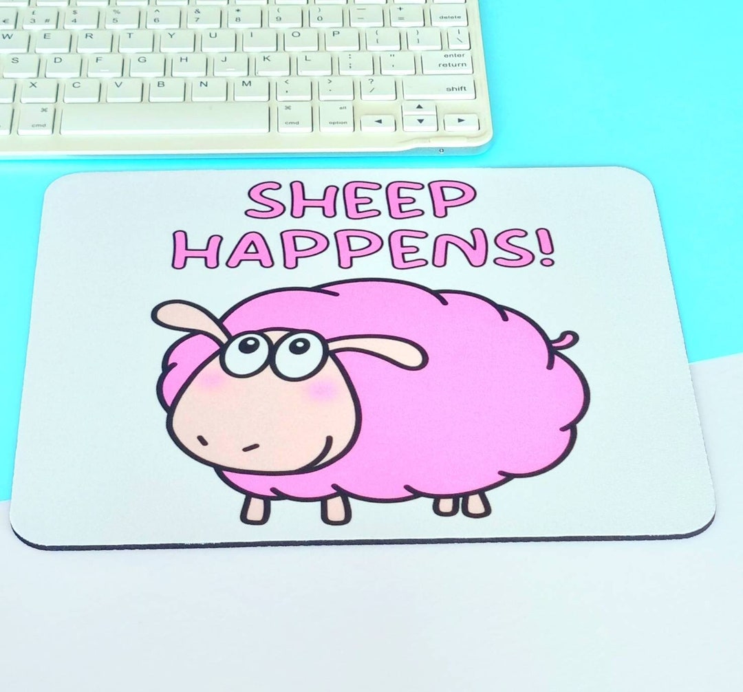 Sheep Happens Pink Sheep Mouse Mat, Kawaii Desk Accessories, Mouse Pad ...