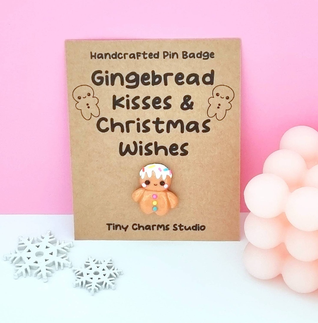 Kawaii Gingerbread Man Pin Badge, Handmade Polymer Clay Christmas ...