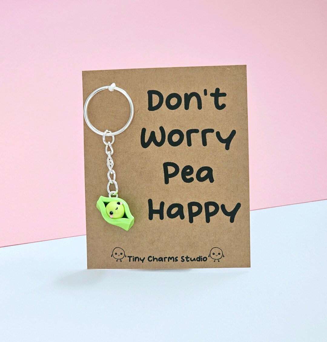 Kawaii Pea Pod Keychain With Don't Worry and Happy Pea Charms - Etsy