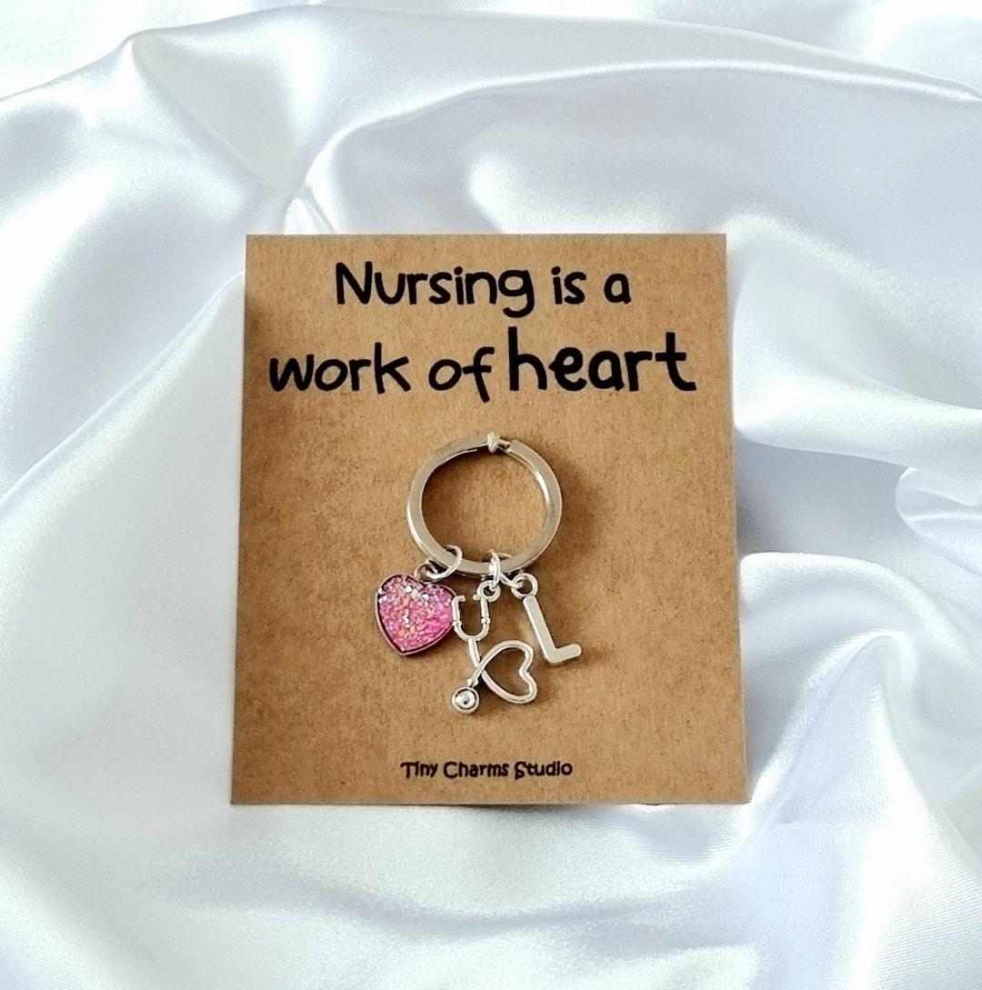 Nursing is A Work of Heart, Stethoscope Keyring, Personalised Nurse ...