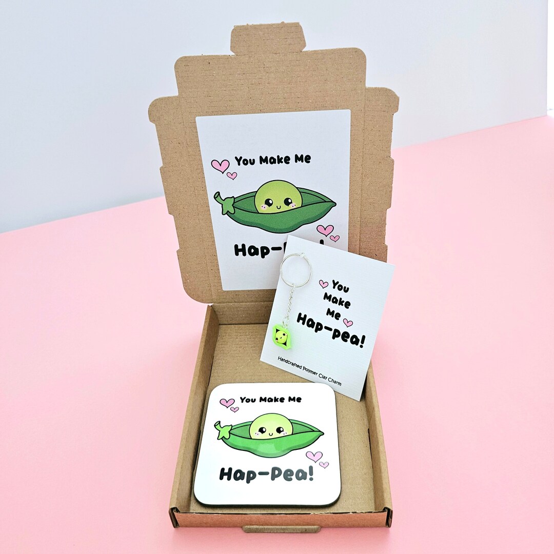 You Make Me Hap-pea Gift Cute Kawaii One Pea Pod Keyring and Coaster ...