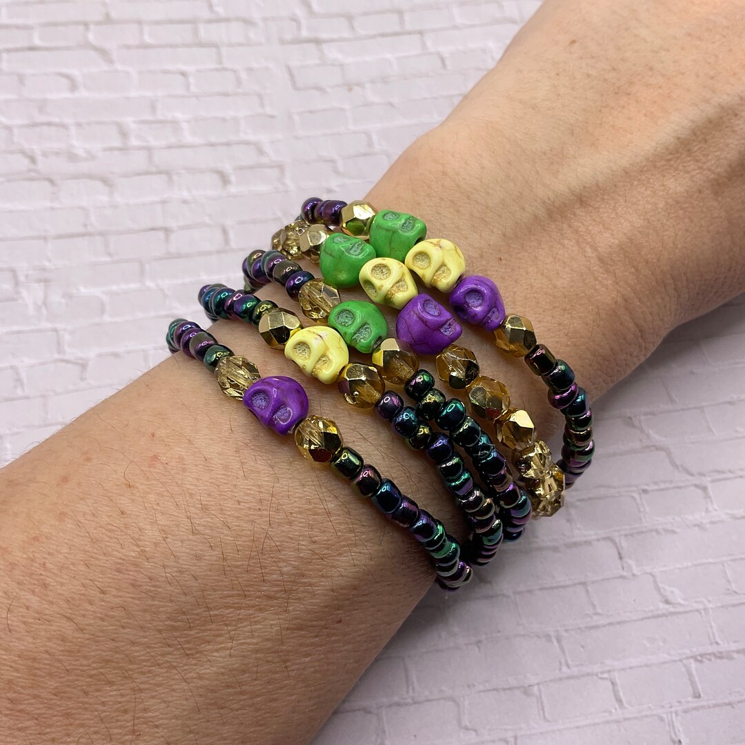 Halloween Skull Head Bead Stretch Bracelets. Voodoo Skull Bracelet ...