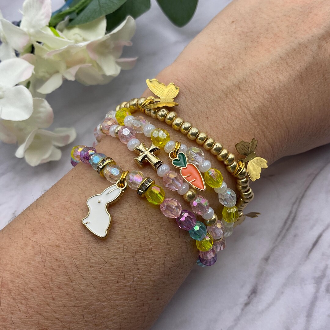 Easter Stretch Bracelet. Easter Basket Stuffers. Bunny Bracelet. Girls ...