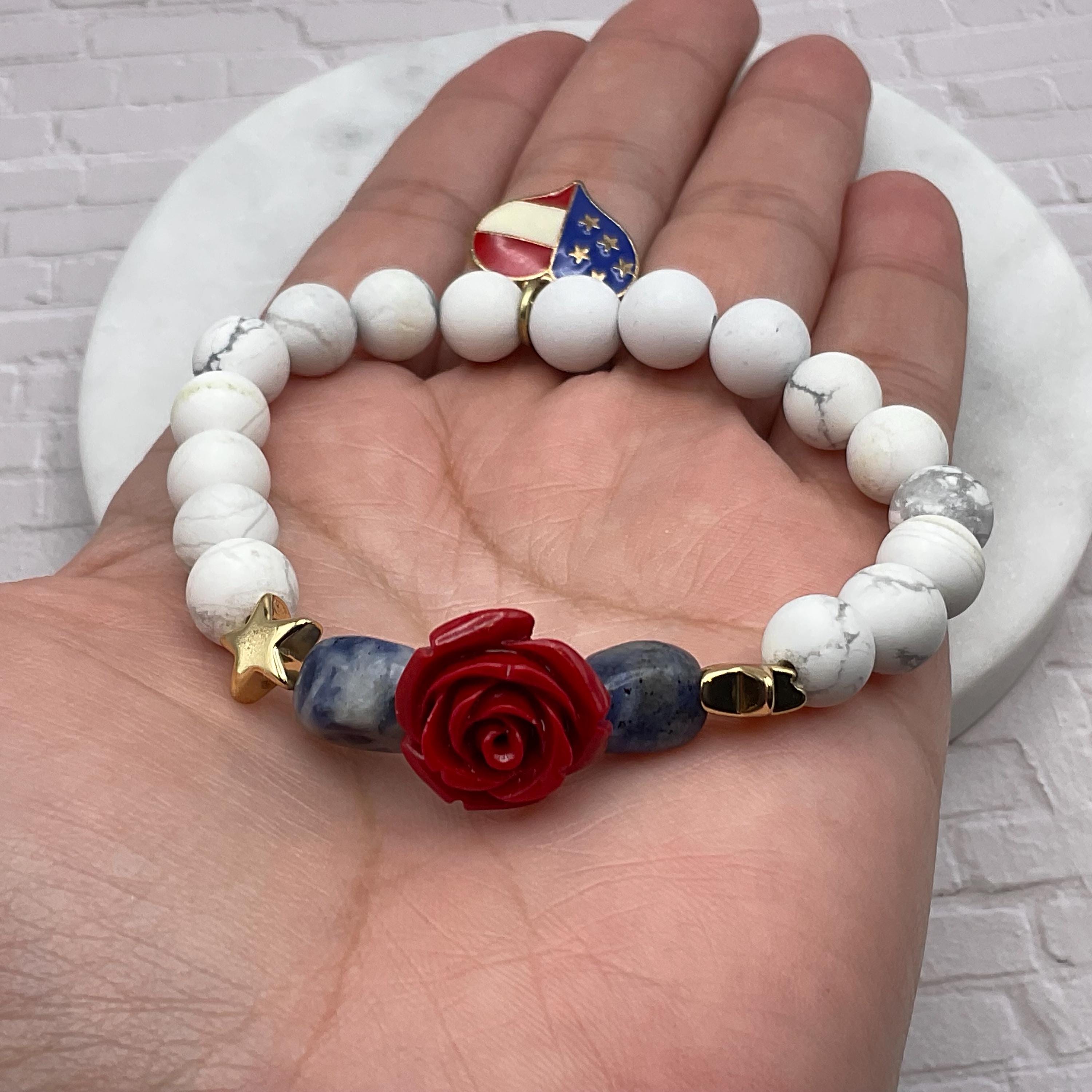 American Flag Color Beads Stretch Bracelet. Patriotic Stackable ...