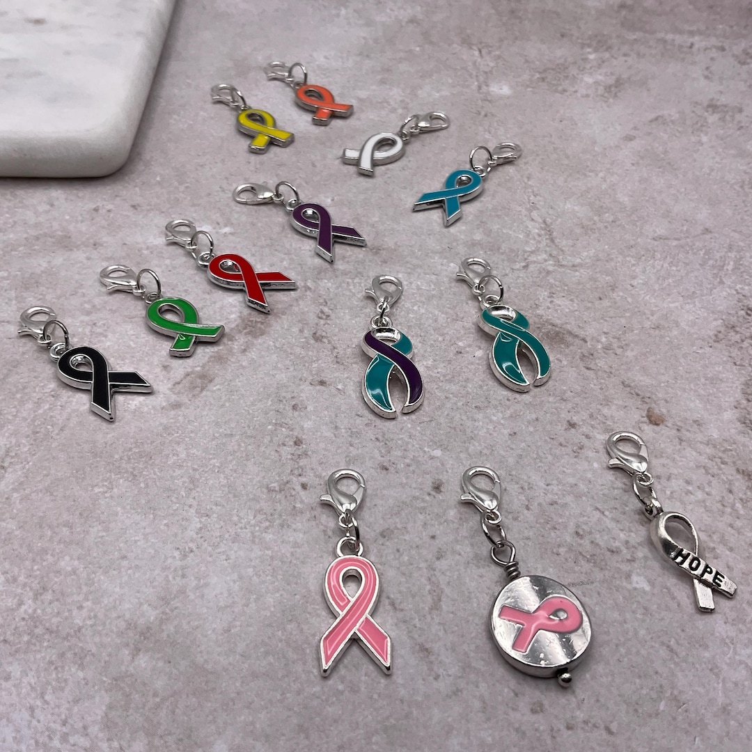 Assorted Cancer Ribbon Silver Tone Clip On. Disease Awareness Backpack ...