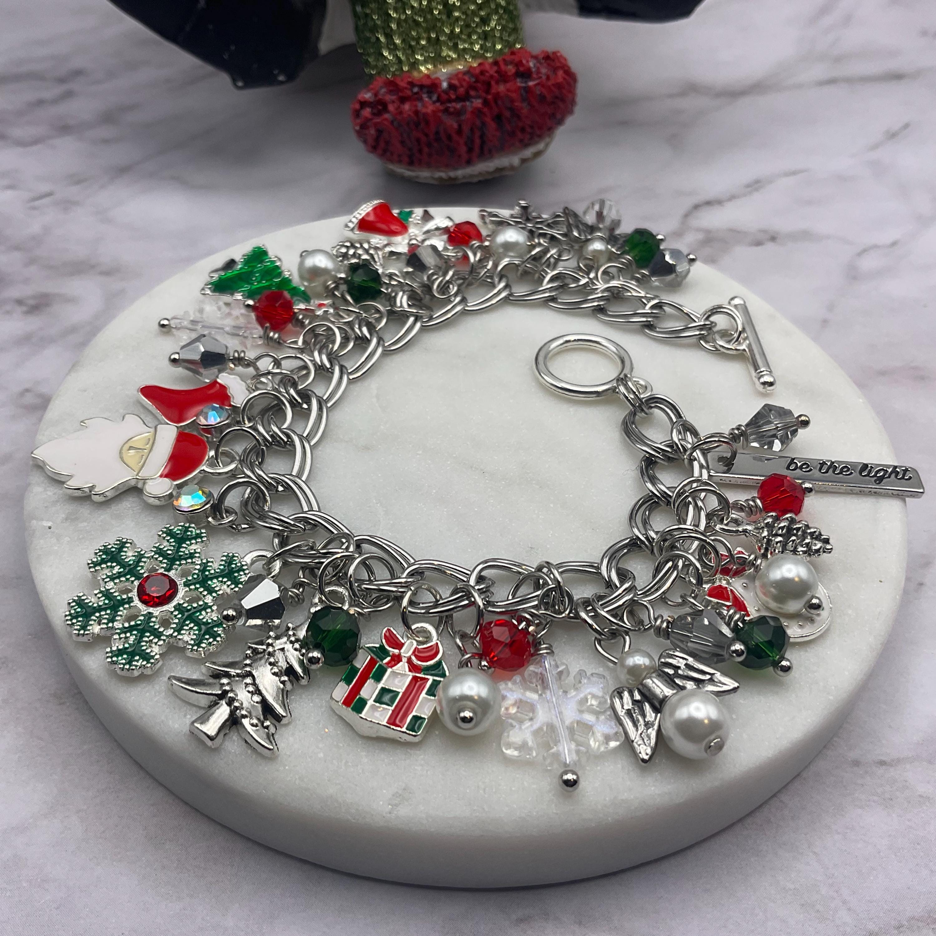 Christmas Multi Charm Chain Bracelet. Assorted Silver Tone Christmas ...