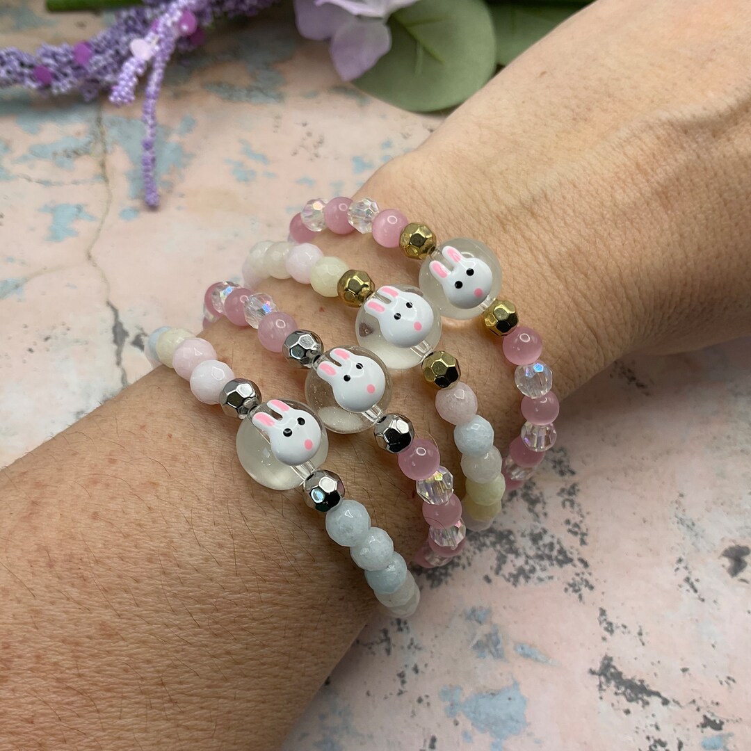 Easter Bunny Stretch Handmade Bracelet. Cat’s Eye Beads Bracelet.easter ...