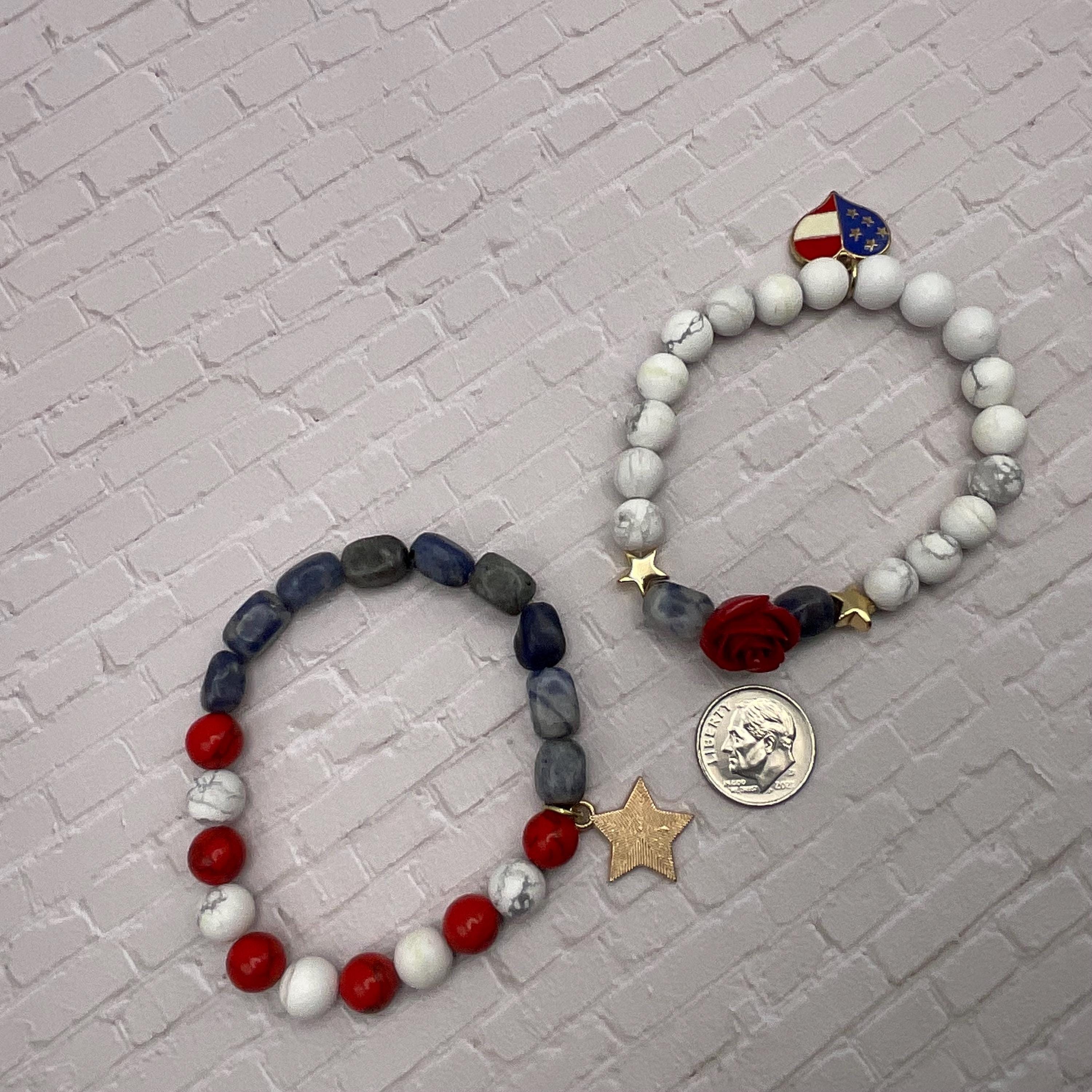 American Flag Color Beads Stretch Bracelet. Patriotic Stackable ...