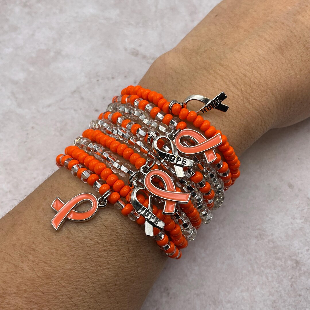 Kidney Cancer & Leukemia Awareness Stretch Bracelet. Silver Tone Hope ...