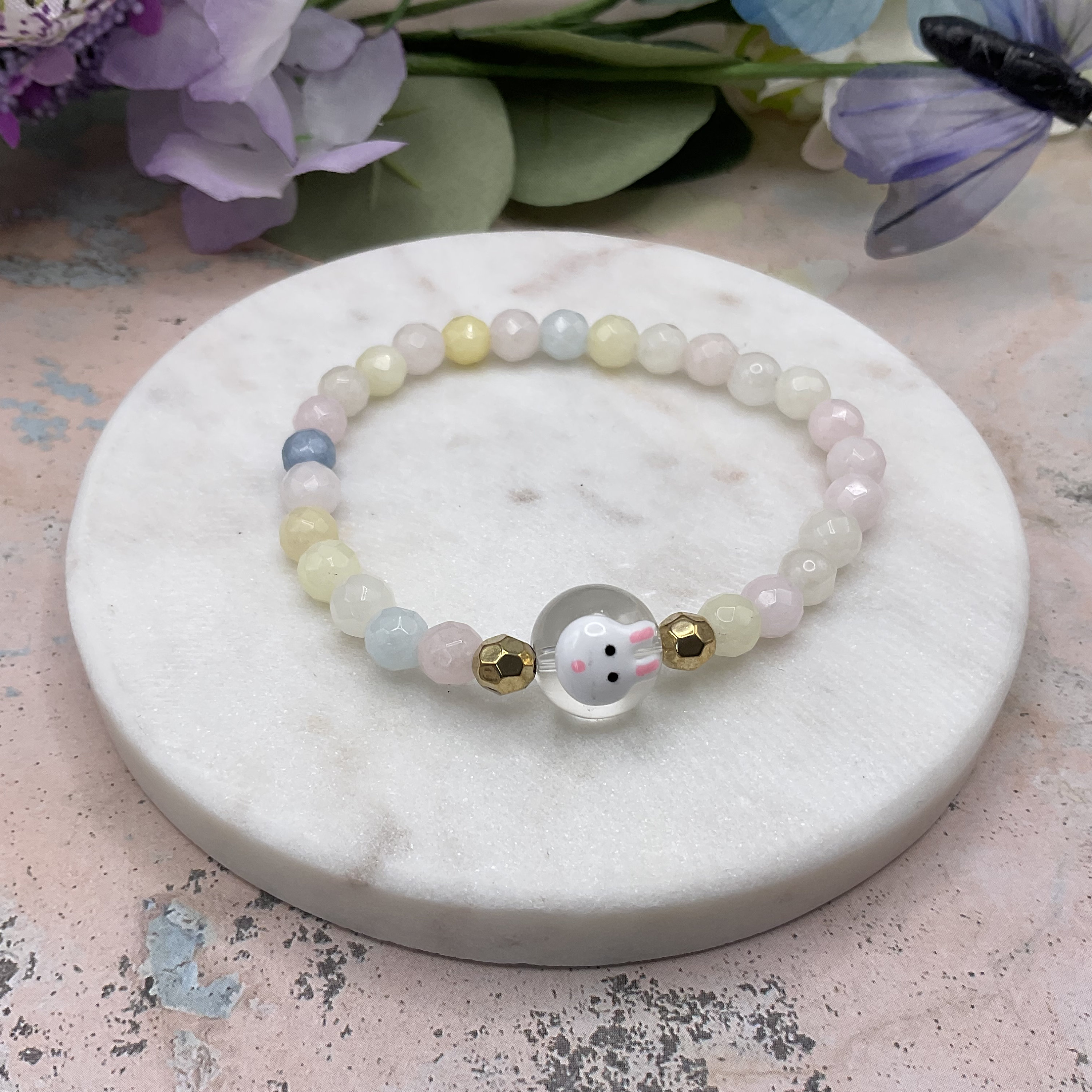 Easter Bunny Stretch Handmade Bracelet. Cat’s Eye Beads Bracelet.easter ...
