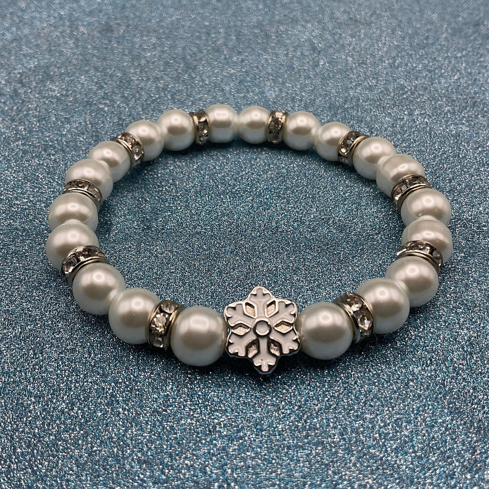 Winter Snowflake Stretch Bracelet. White and Silver Snowflake Beaded ...