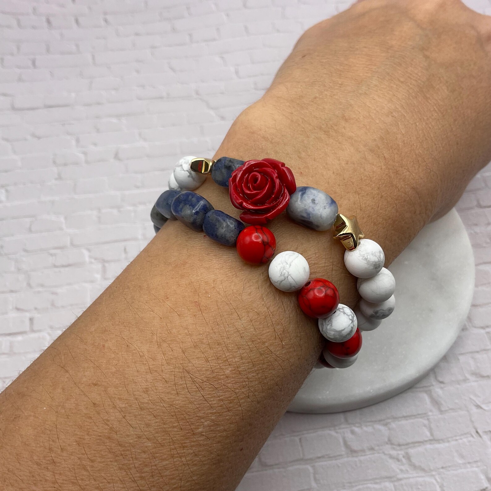 American Flag Color Beads Stretch Bracelet. Patriotic Stackable ...