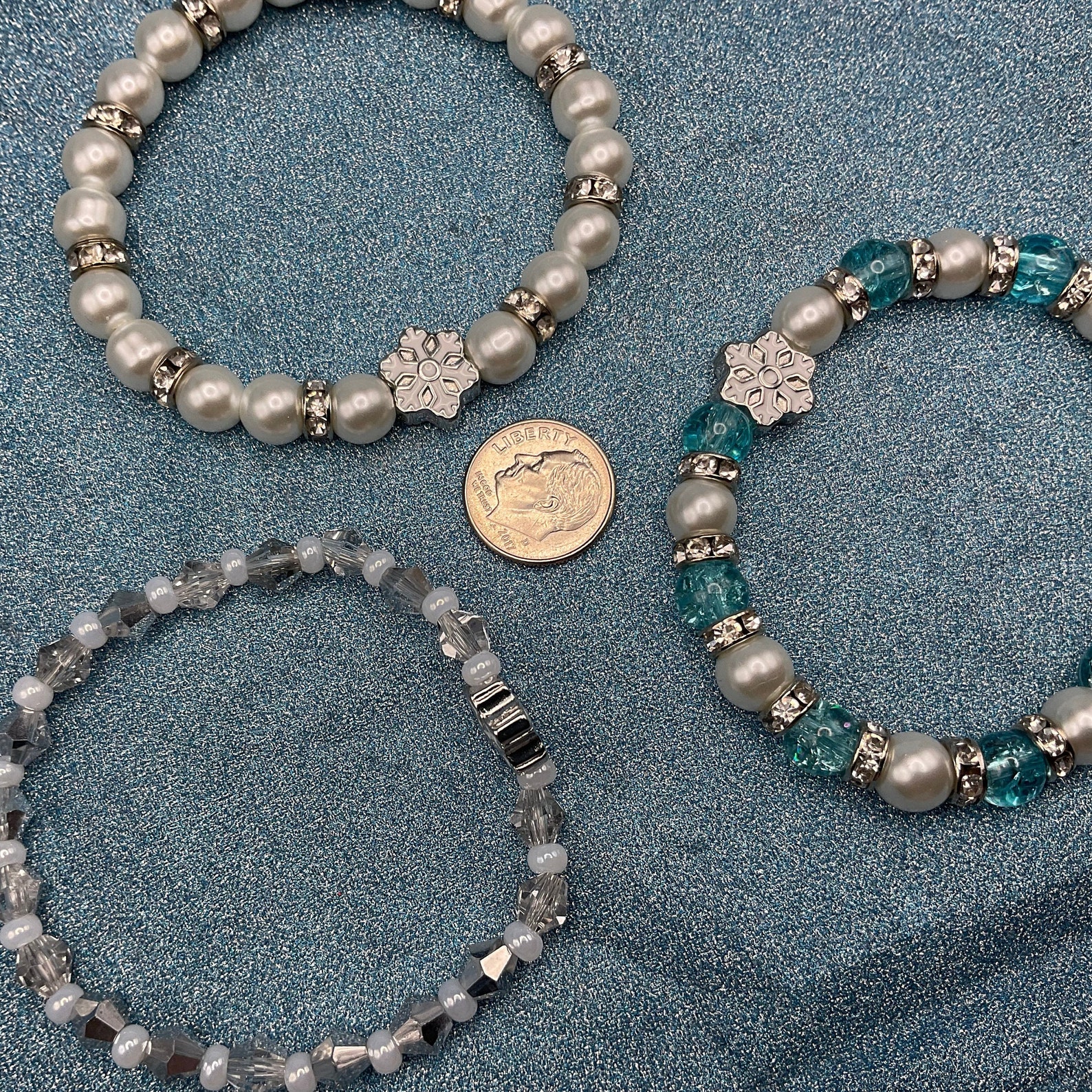 Winter Snowflake Stretch Bracelet. White and Silver Snowflake Beaded ...