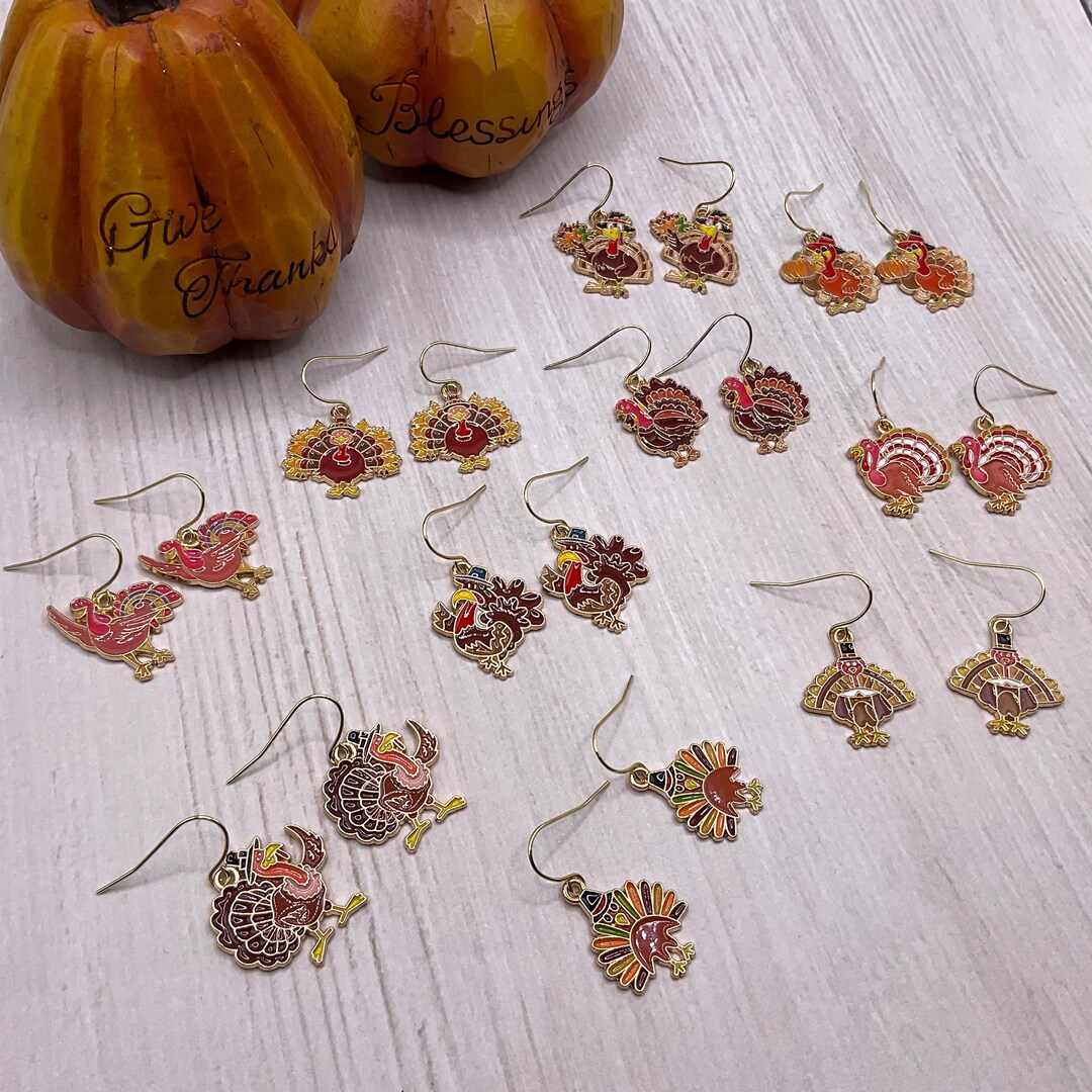 Thanksgiving Turkey Earring Set. Assorted Turkey Golden Charms ...