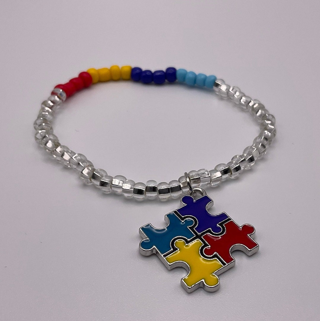Autism Awareness Rainbow & Crystal Stretch Bracelet. Autism Jewelry ...