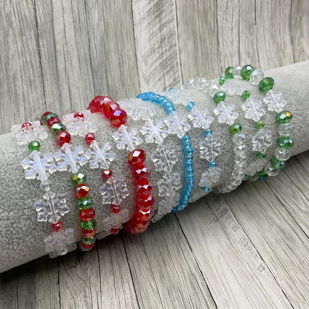 Snowflake Stretch Bracelet. Handmade Christmas Color Bead Stackable ...