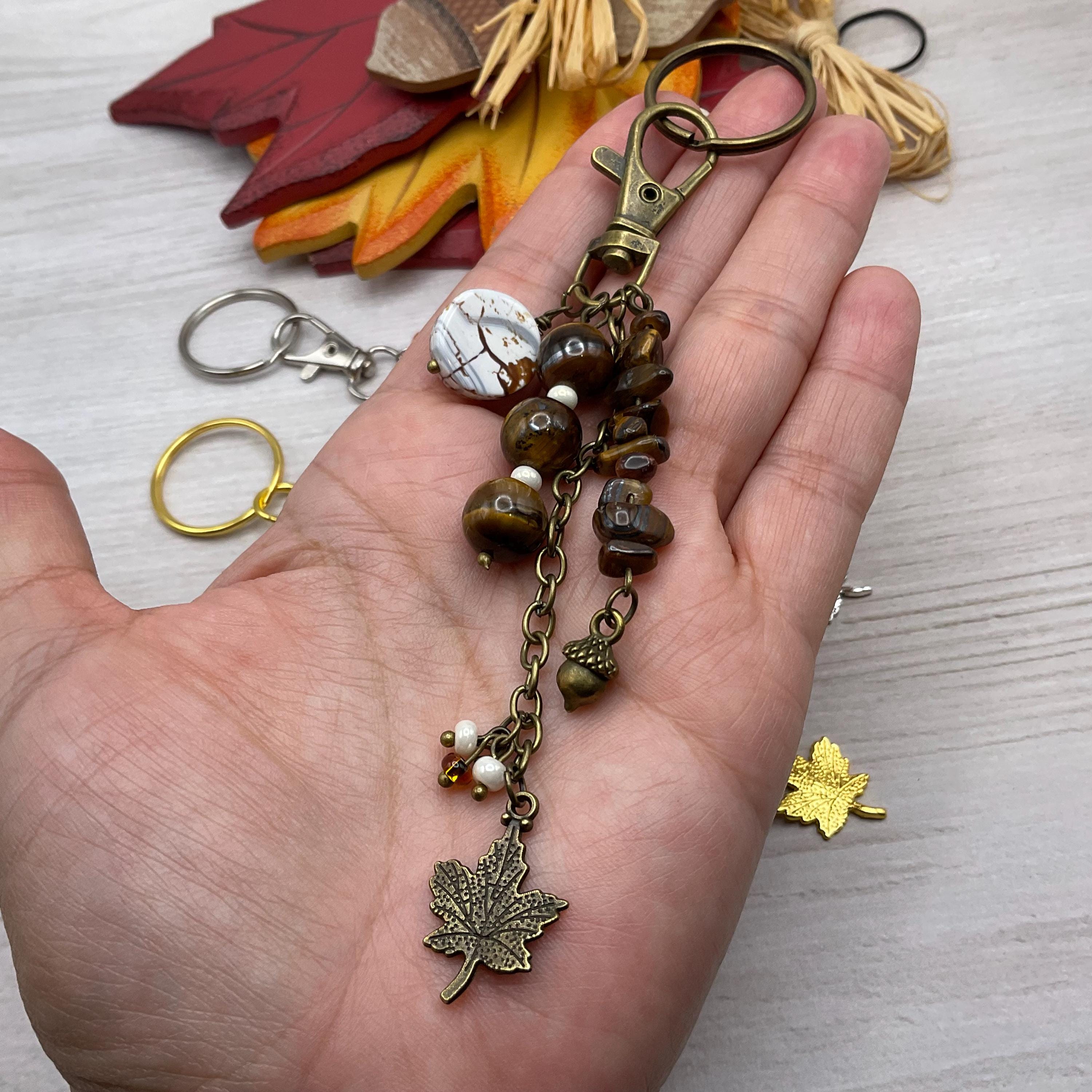 Autumn Keychain. Maple Leaf Key Ring. Handmade Beaded Fall Purse Charm ...