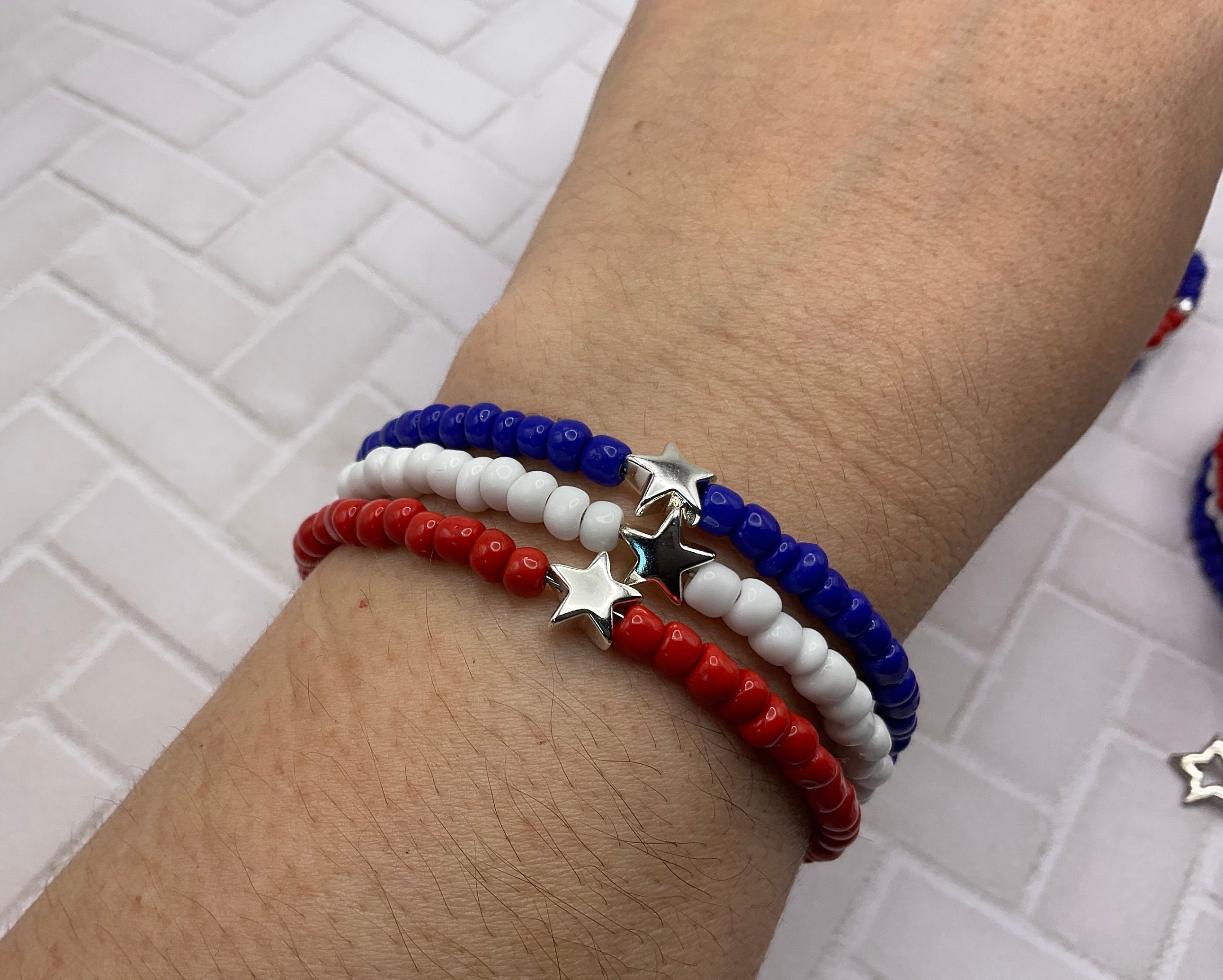USA Flag Colors Memory Wire Bracelets. American Flag Bracelet. Red ...
