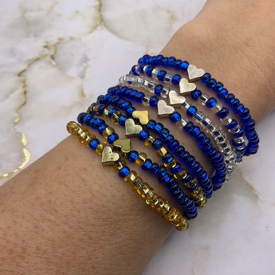 Heart Valentines Day Blue, Silver and Golden Stretch Bracelet ...