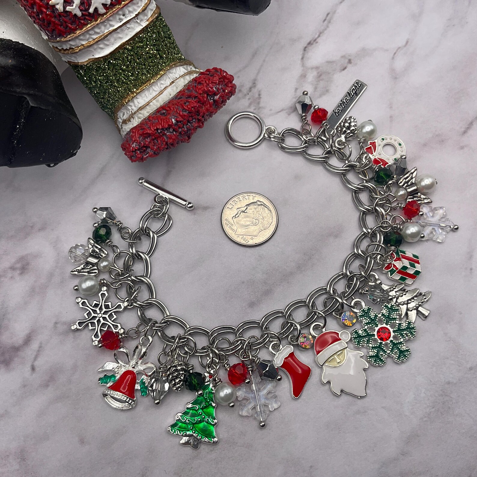 Christmas Multi Charm Chain Bracelet. Assorted Silver Tone Christmas ...