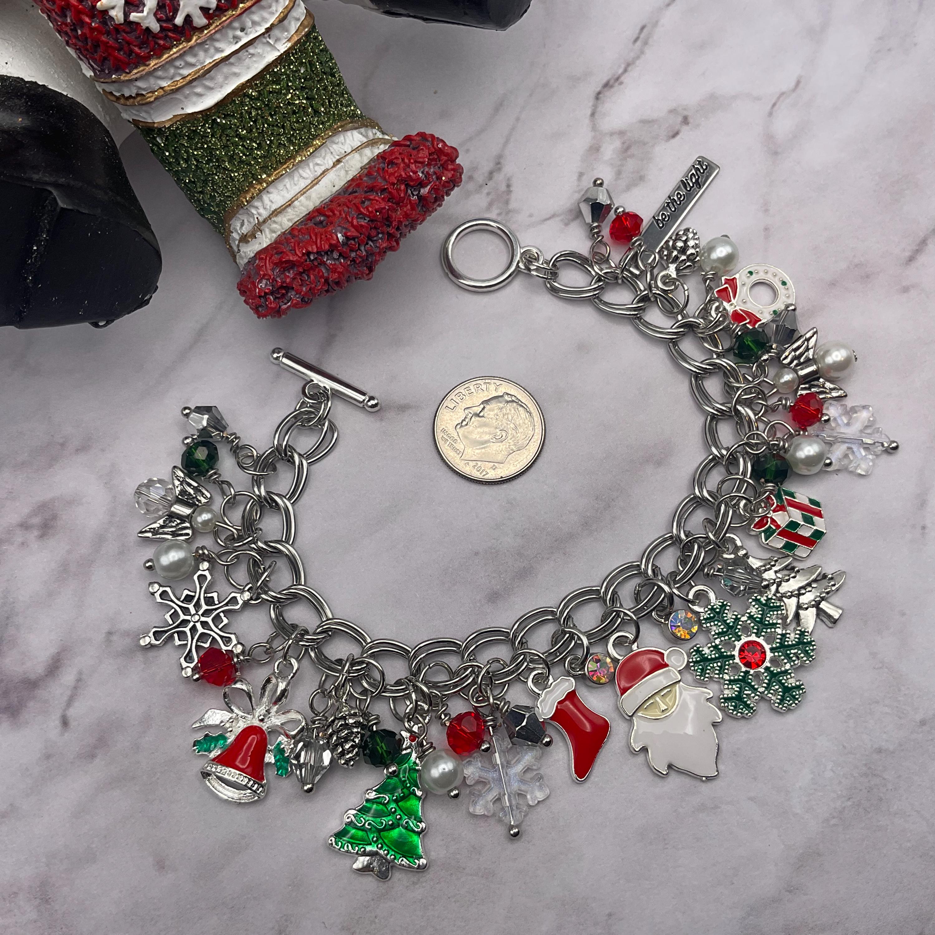 Christmas Multi Charm Chain Bracelet. Assorted Silver Tone Christmas ...
