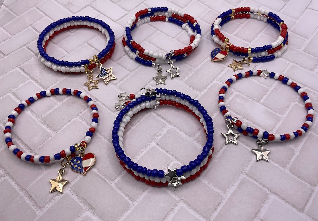 USA Flag Colors Memory Wire Bracelet. American Flag Bracelet. Red, Blue ...