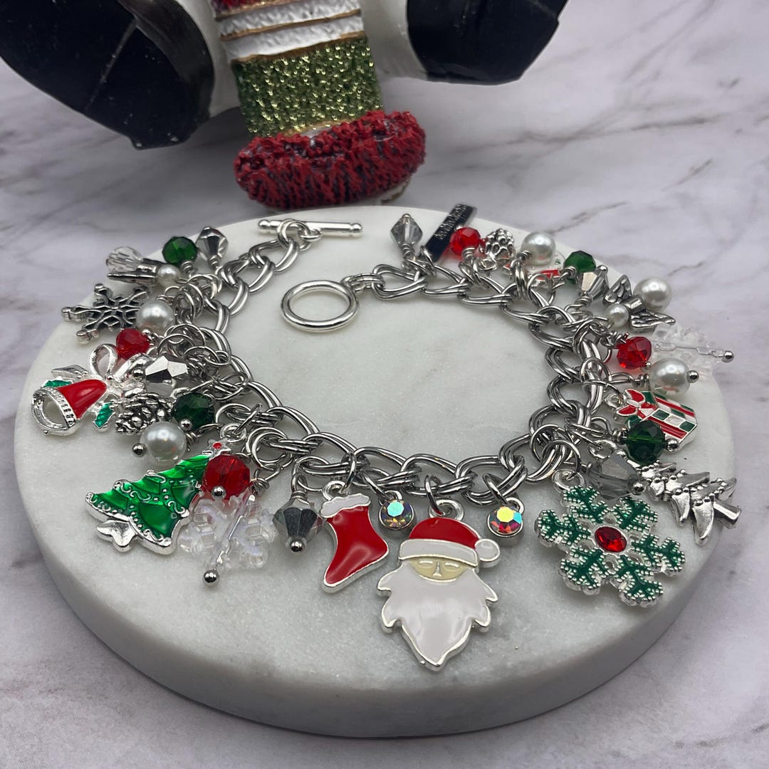 Christmas Multi Charm Chain Bracelet. Assorted Silver Tone Christmas ...
