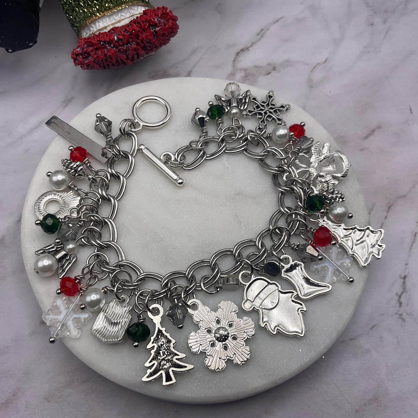 Christmas Multi Charm Chain Bracelet. Assorted Silver Tone Christmas ...
