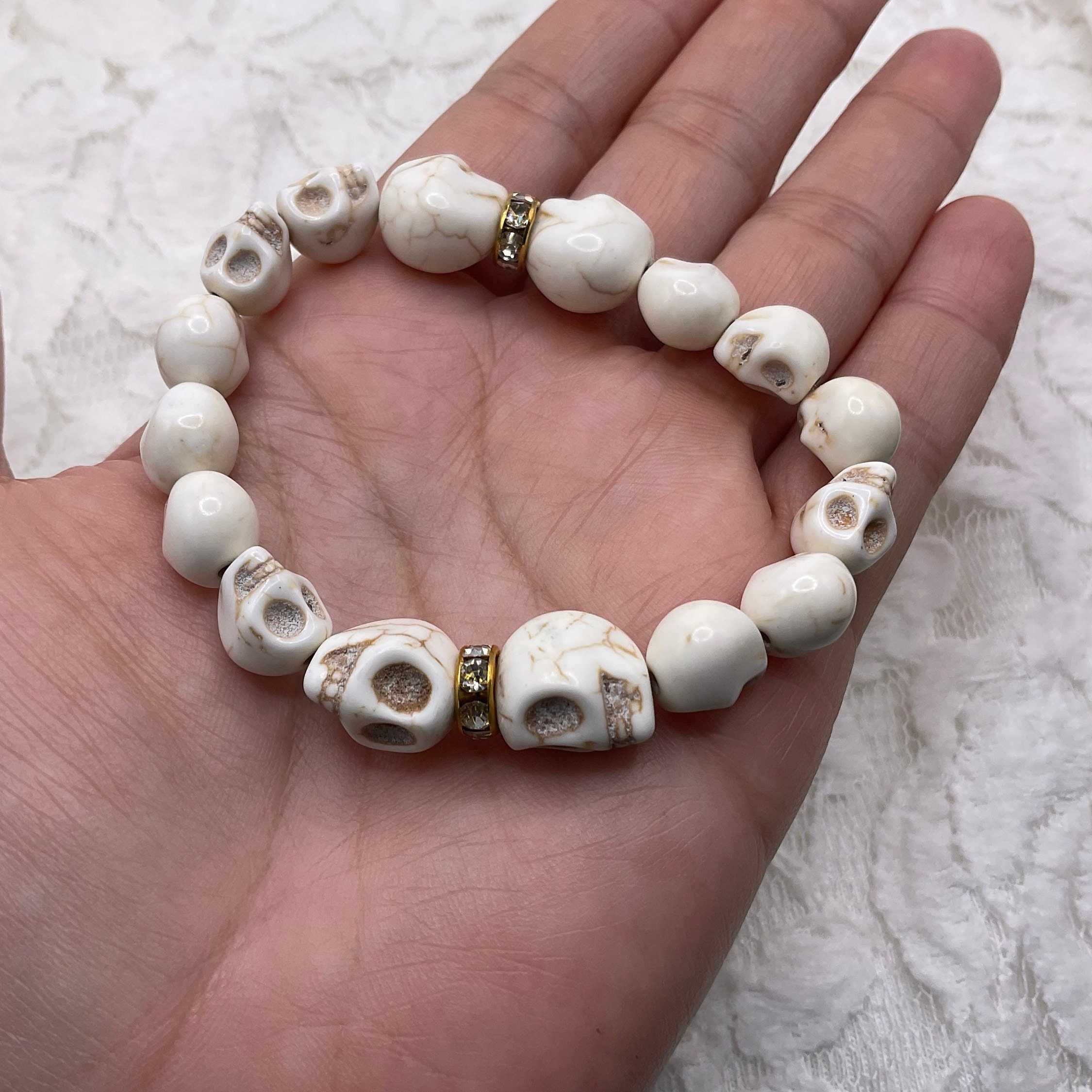 Halloween Skull Handmade Stretch Bracelet. Black/red/white Multilayer ...