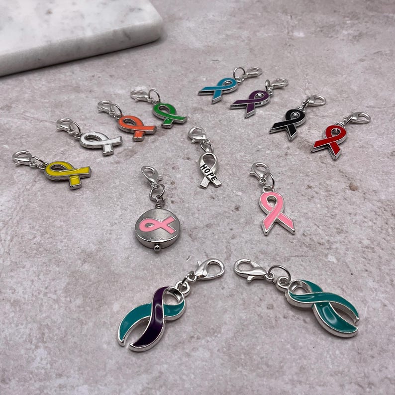 Assorted Cancer Ribbon Silver Tone Clip On. Disease Awareness Backpack ...
