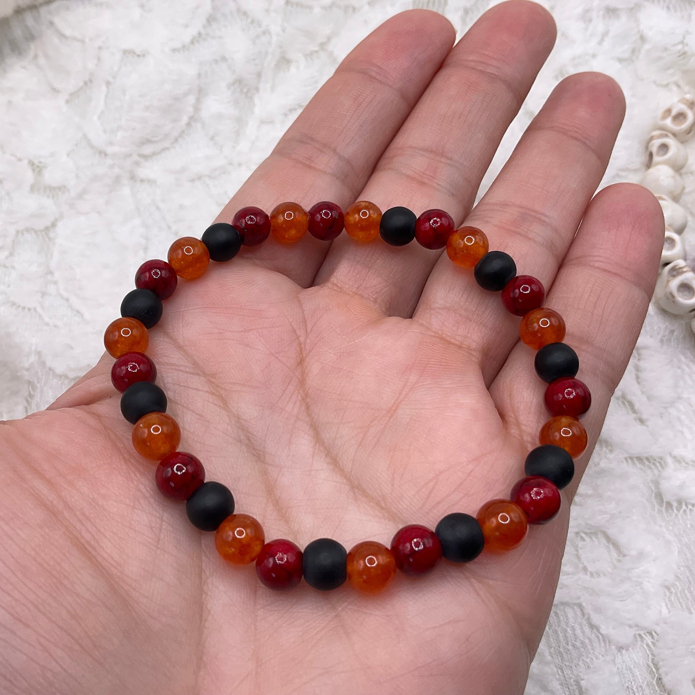 Halloween Skull Handmade Stretch Bracelet. Black/red/white Multilayer ...