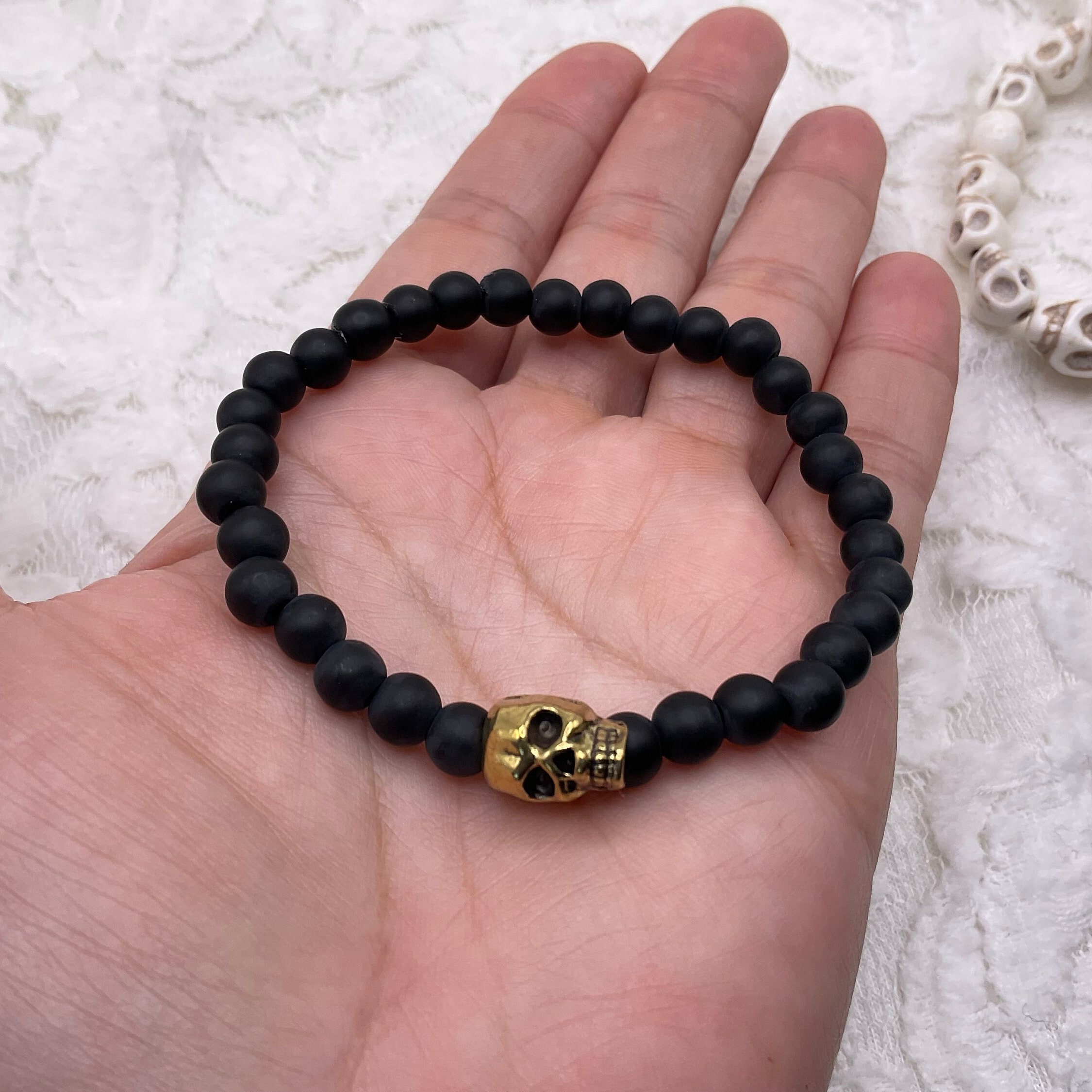 Halloween Skull Handmade Stretch Bracelet. Black/red/white Multilayer ...