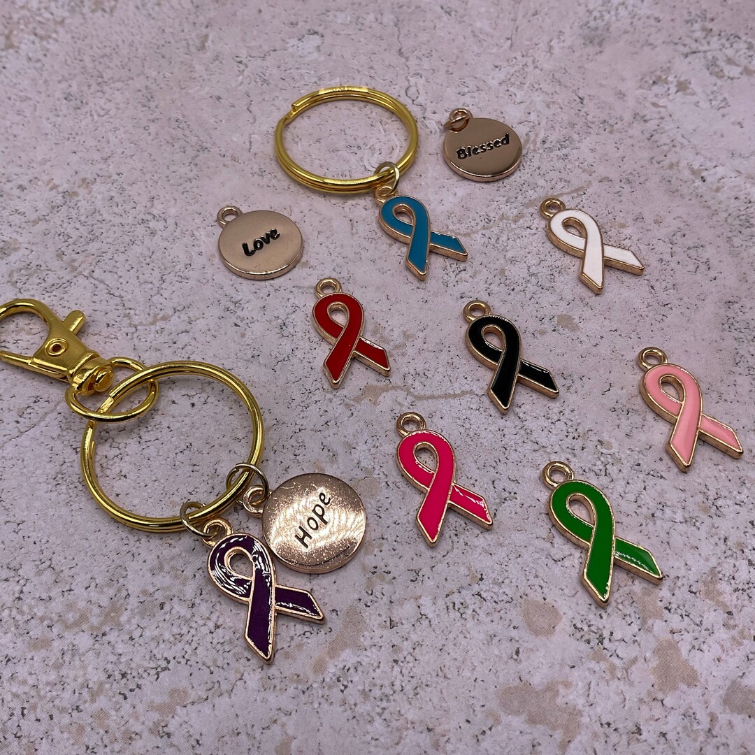 Ribbon Cancer Keychain Golden Tone. Disease Awareness Keychain Gift ...