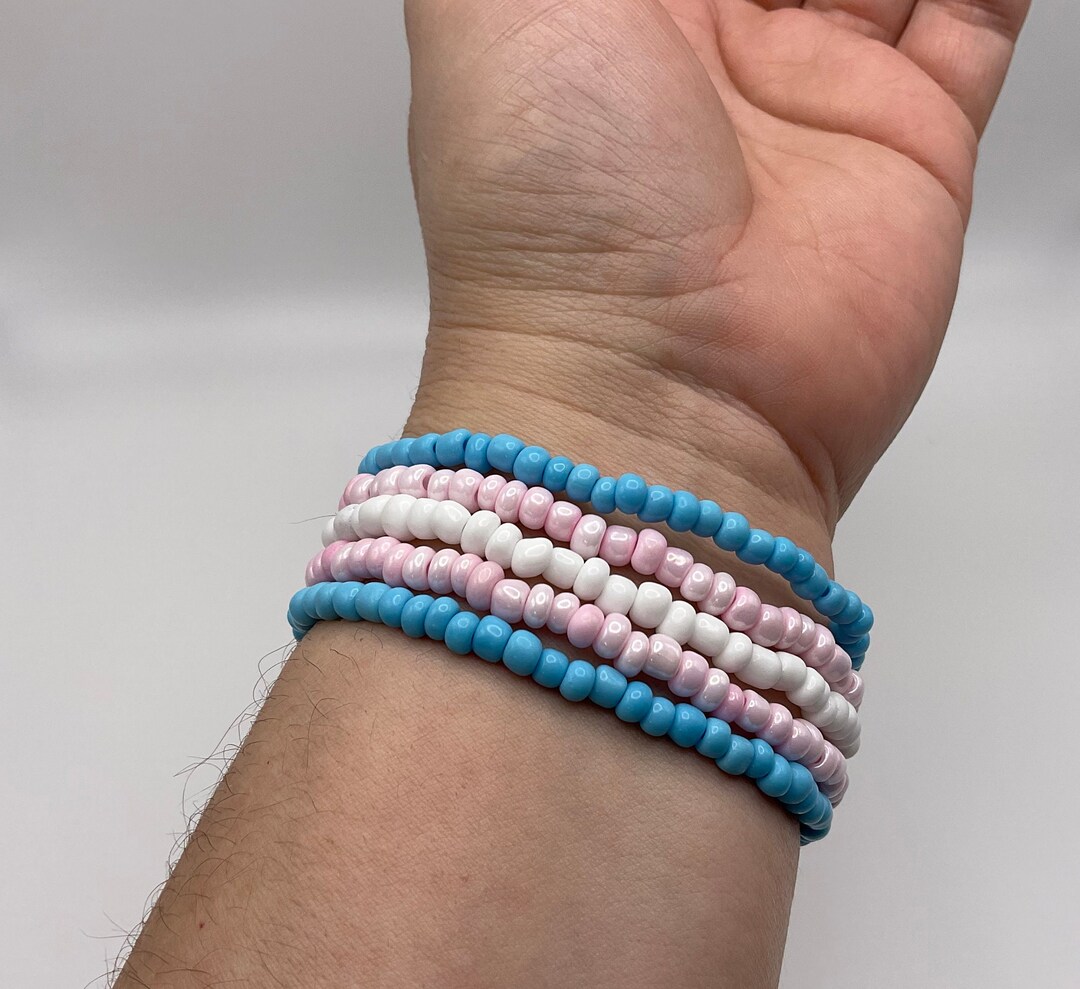 Transgender Flag Bracelet Set. LGBTQ+ Bracelet Set. Glass Seed Bead ...