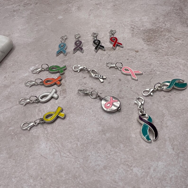 Assorted Cancer Ribbon Silver Tone Clip On. Disease Awareness Backpack ...