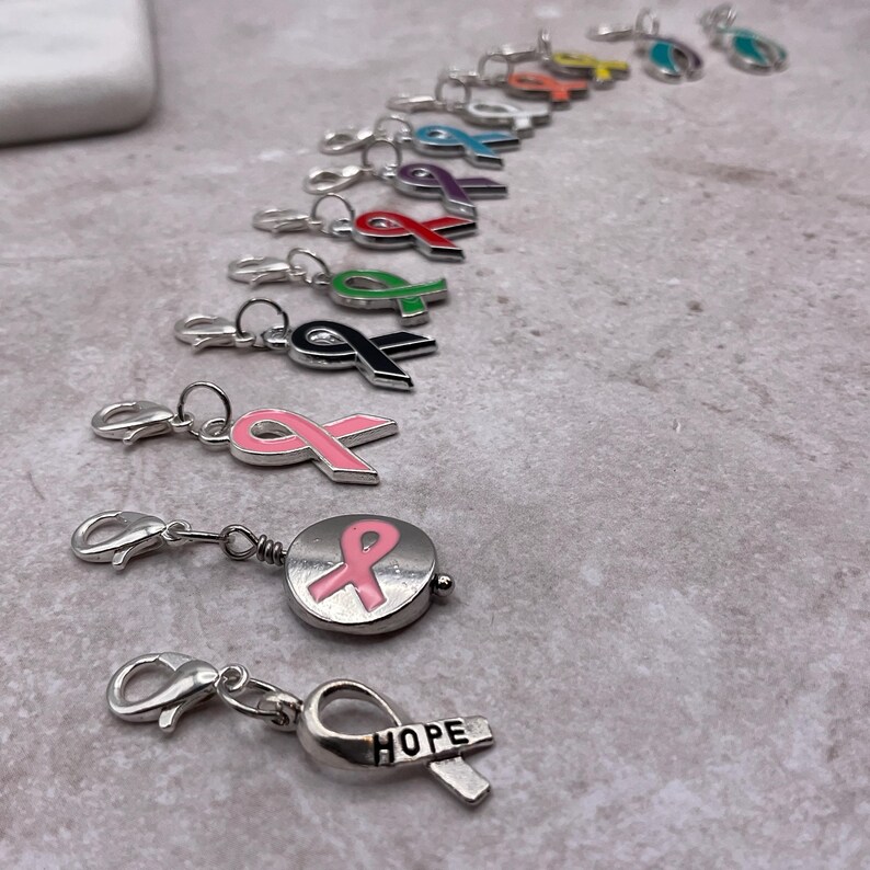 Assorted Cancer Ribbon Silver Tone Clip On. Disease Awareness Backpack ...