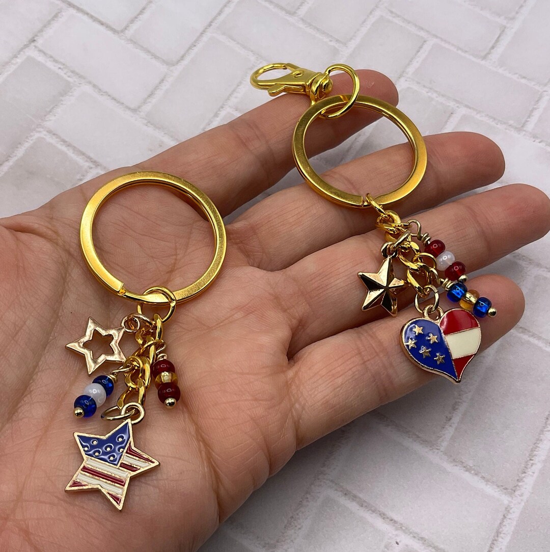 Patriotic Golden Tone Keychain. American Keychain. US Flag Keychain ...