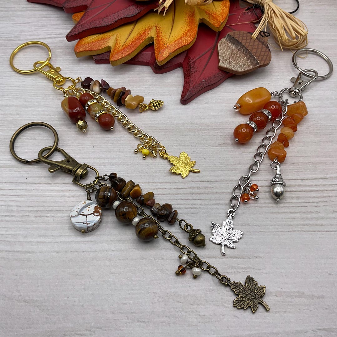Autumn Keychain. Maple Leaf Key Ring. Handmade Beaded Fall Purse Charm ...