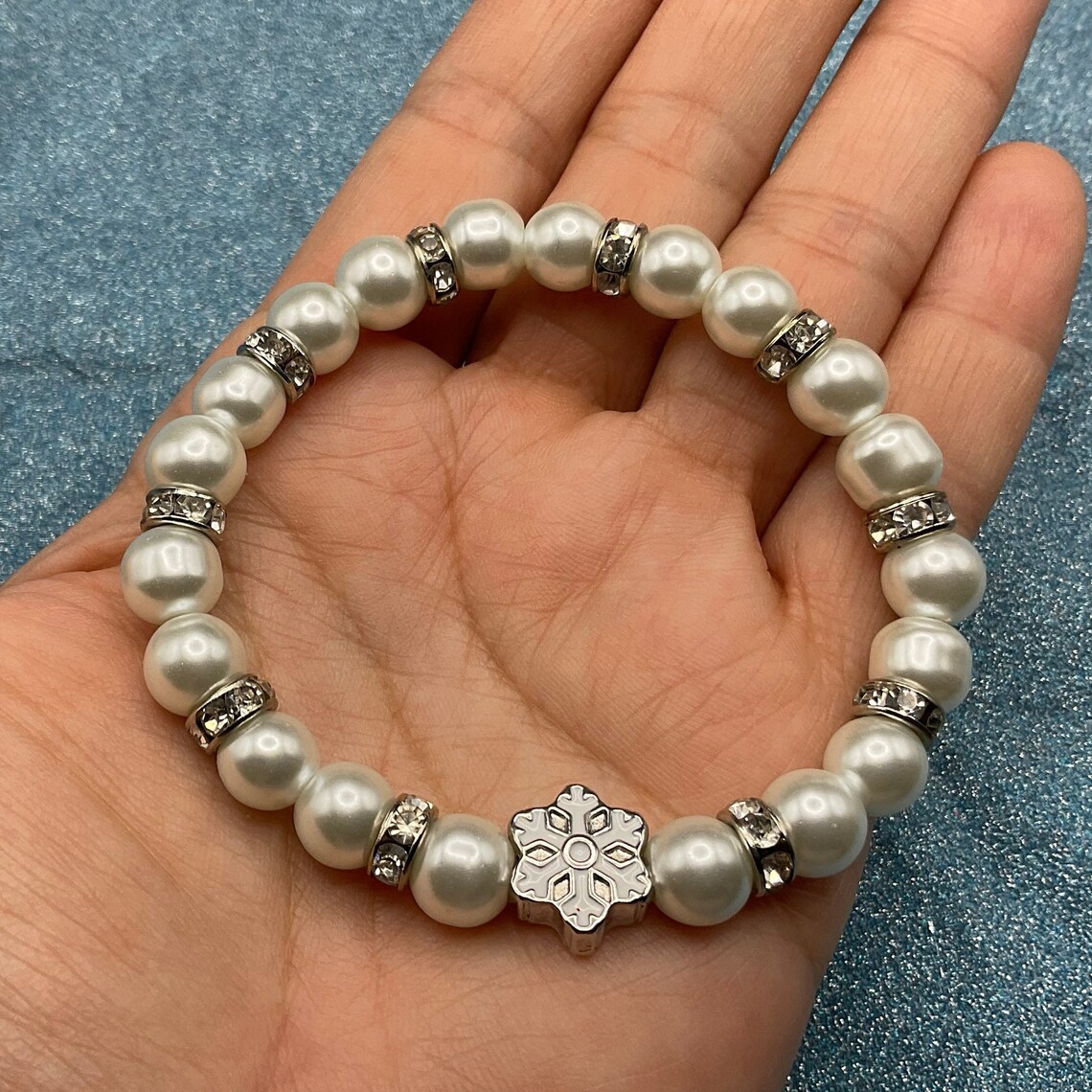 Winter Snowflake Stretch Bracelet. White and Silver Snowflake Beaded ...